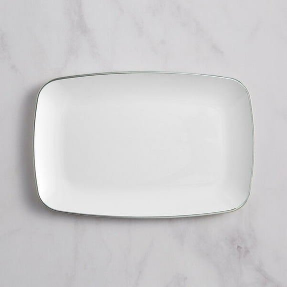 Glownary Coupe Dynasty White Rectangular Plastic Platter with Silver Band, 12.75 x 8.25 Inch ...