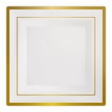 Glownary Halo Square Plastic Plates, 10 Inch, Ivory with Gold Bands ...