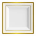 Glownary Halo Square Plastic Plates, 8 Inch, White with Gold Bands, BPA ...