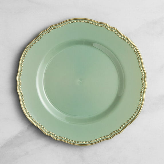 Glownary Heirloom 9 Inch Round Plastic Plate, Eucalyptus Green with ...