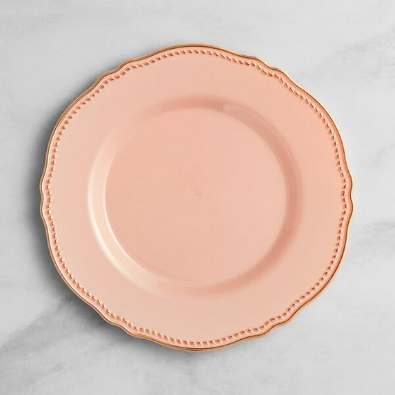Glownary Heirloom Round Plastic Plate, 9 Inch, Blush Pink with Gold Rim ...