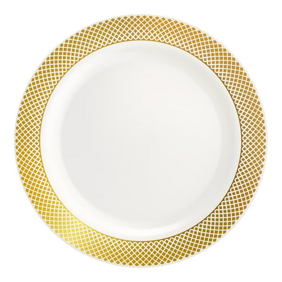 Glownary Lattice 7.5 Inch Plastic Plates, Ivory with Gold Design ...