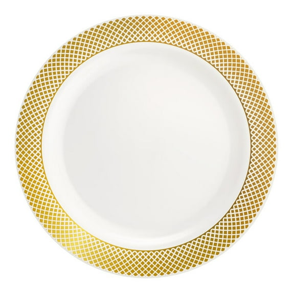 Glownary Lattice Plastic Dinner Plates, 10.25 Inch Round, Ivory with ...