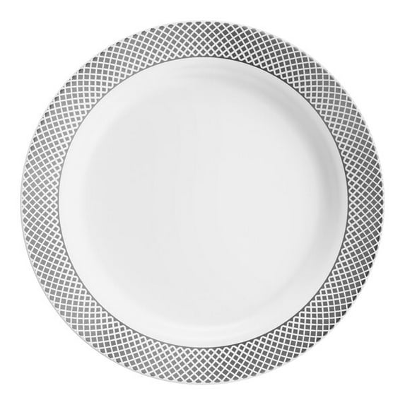 Glownary Lattice White Plastic Plates, 7.5 Inch, Silver Design, BPA ...