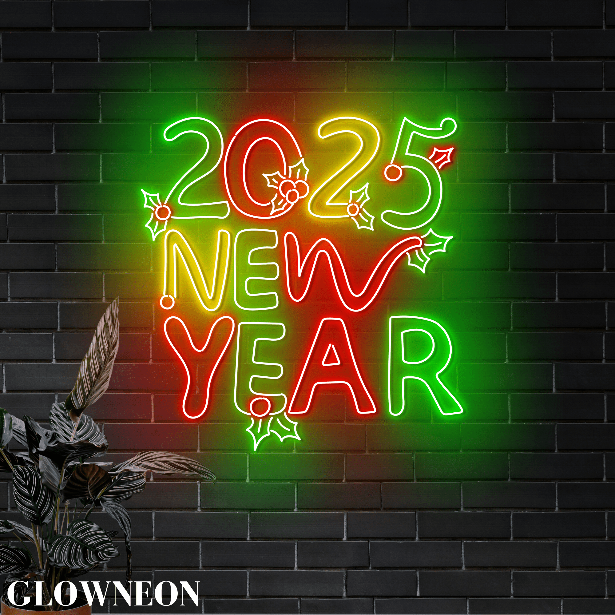 Glowneon 2025 New Year Neon Wall Decor, Happy New Year Led Light Sign ...