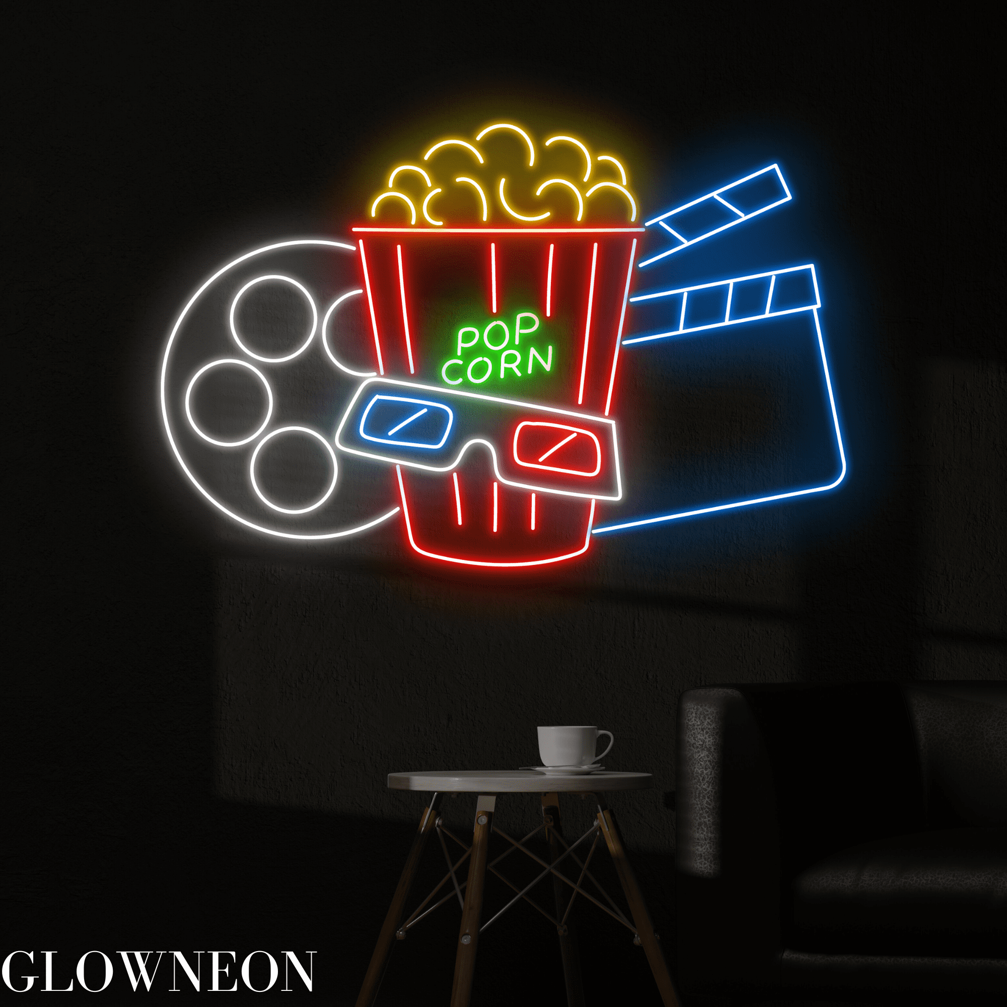 Glowneon 3D Movie Neon Sign, PopcorBar Led Sign, Cinema Led Light ...