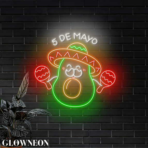 Glowneon 5 De Mayo Mexican Neon Sign, Avocado Viva Mexico Wall Decor ...