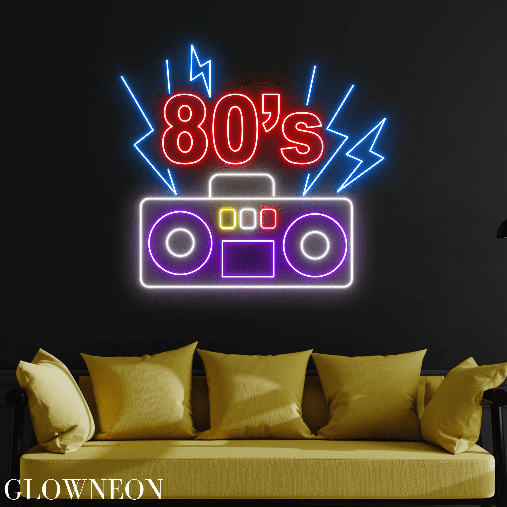 Glowneon 80's Boombox Neon Light, Retro 80's Music Party Wall Decor ...