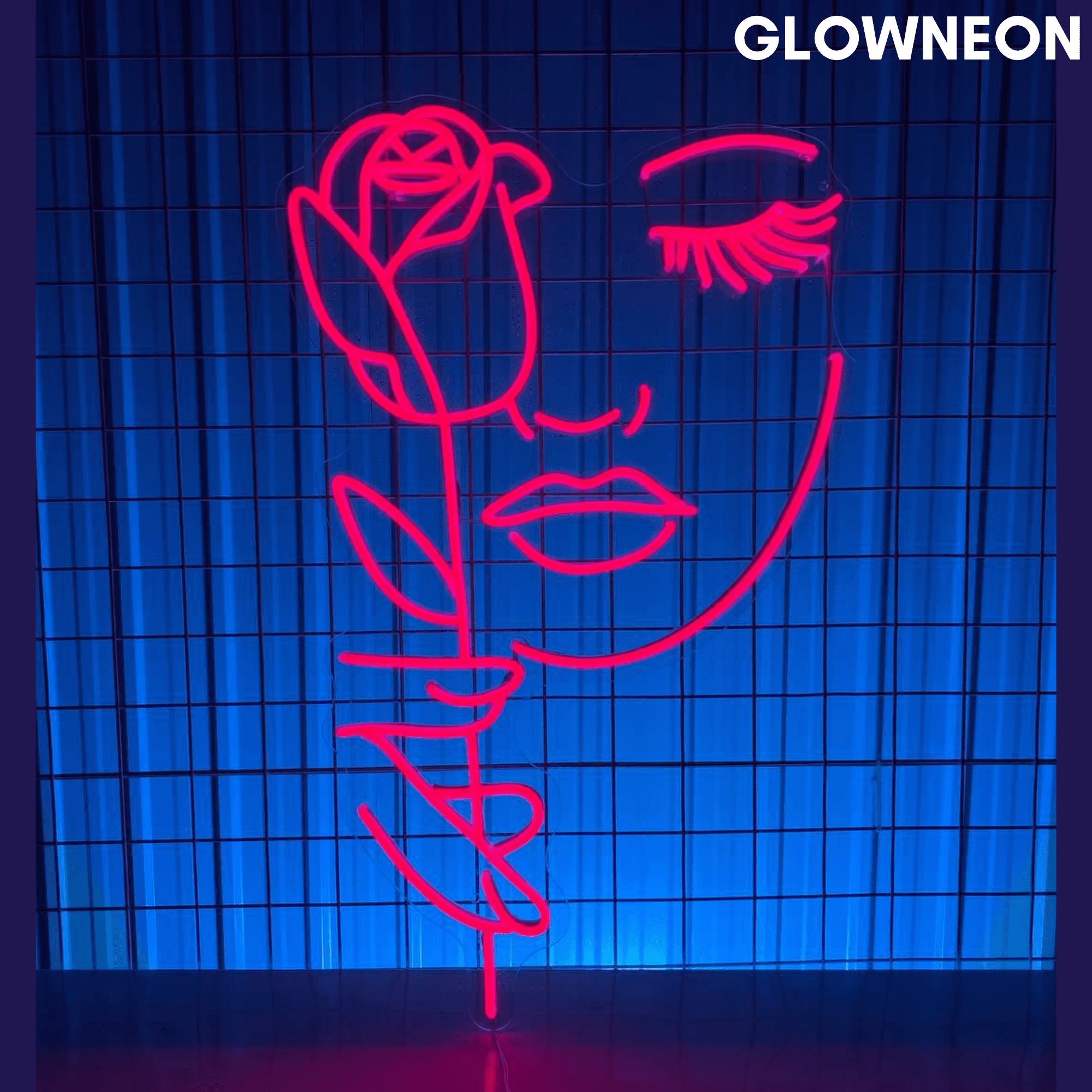 Glowneon Abstract Girl Face Rose Neon Sign, Flower Girl Face Led Sign ...
