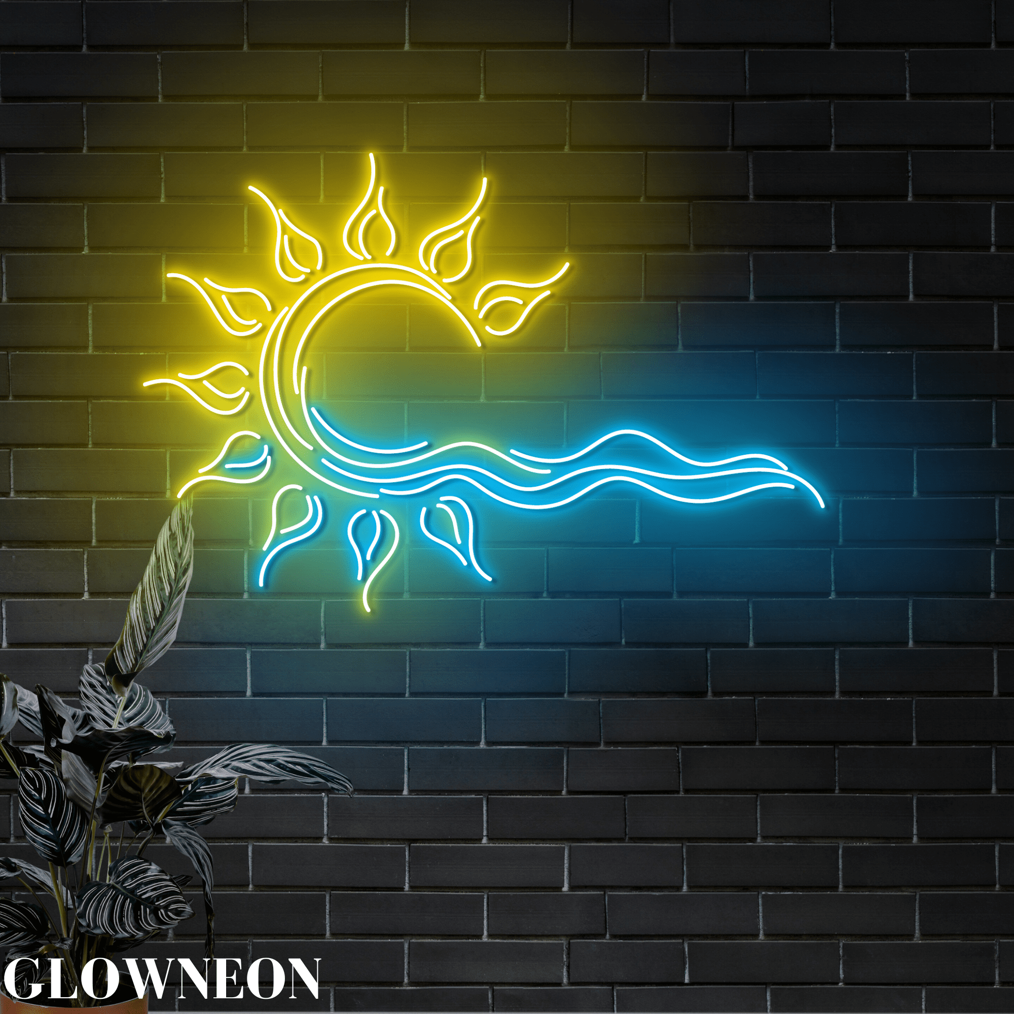 Glowneon Abstract Sun And Waves Neon Sign, Sunrise On The Beach Decor ...