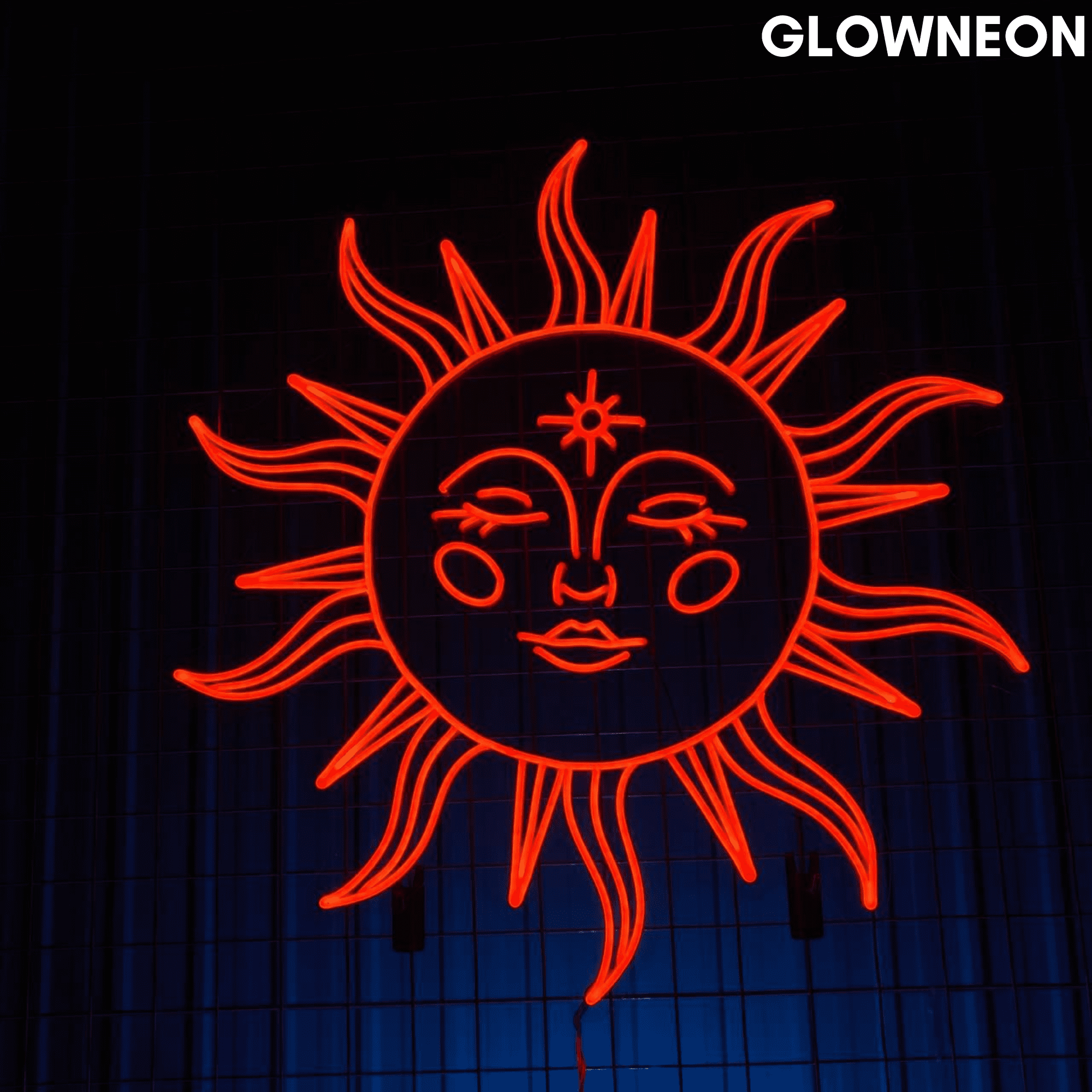 Glowneon Abstract Sun Face Neon Sign, Sun Led Sign, Bedroom Wall Sign ...