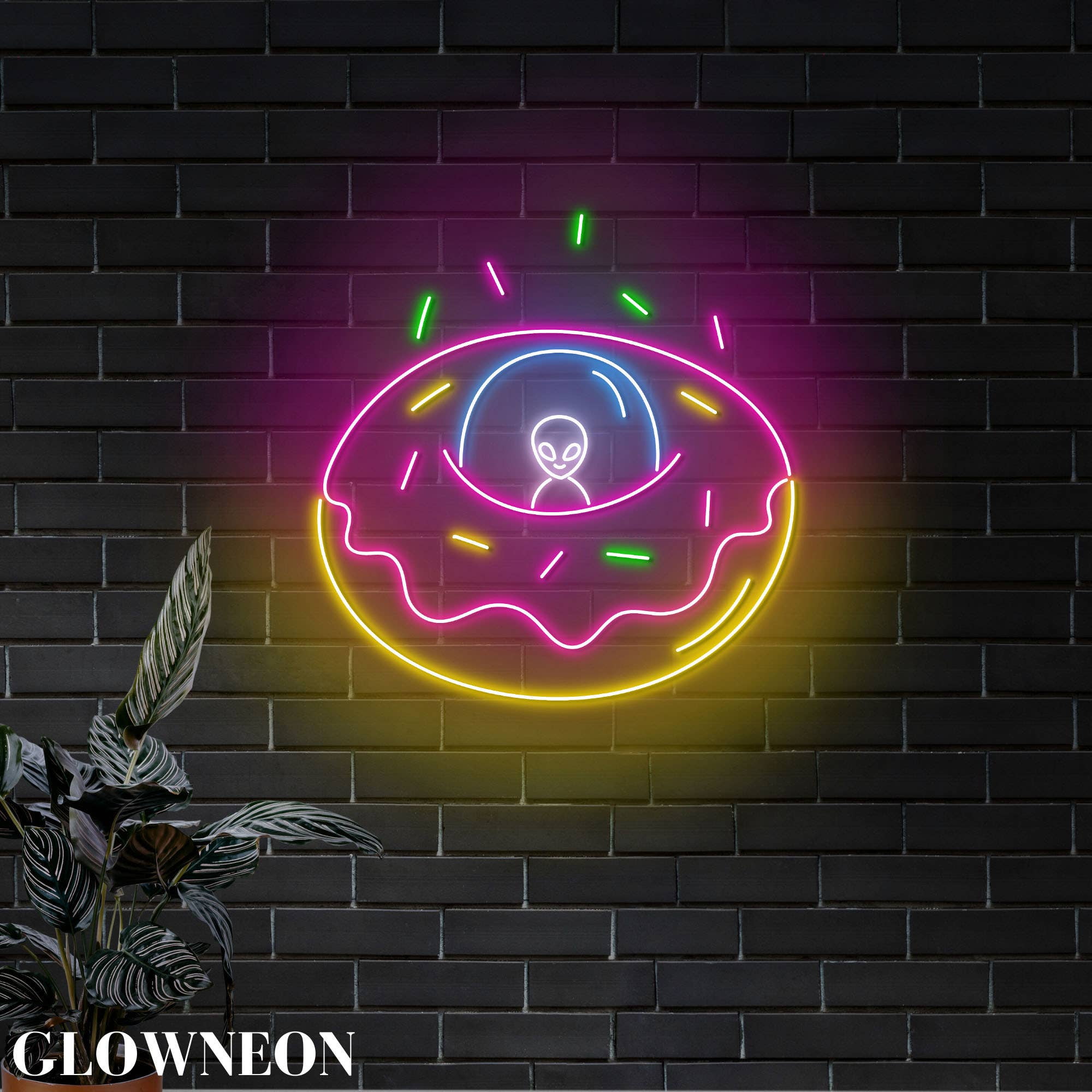 Glowneon Alien Donut UFO Led Wall Art, Donut Cake Shop Neon Open Sign ...