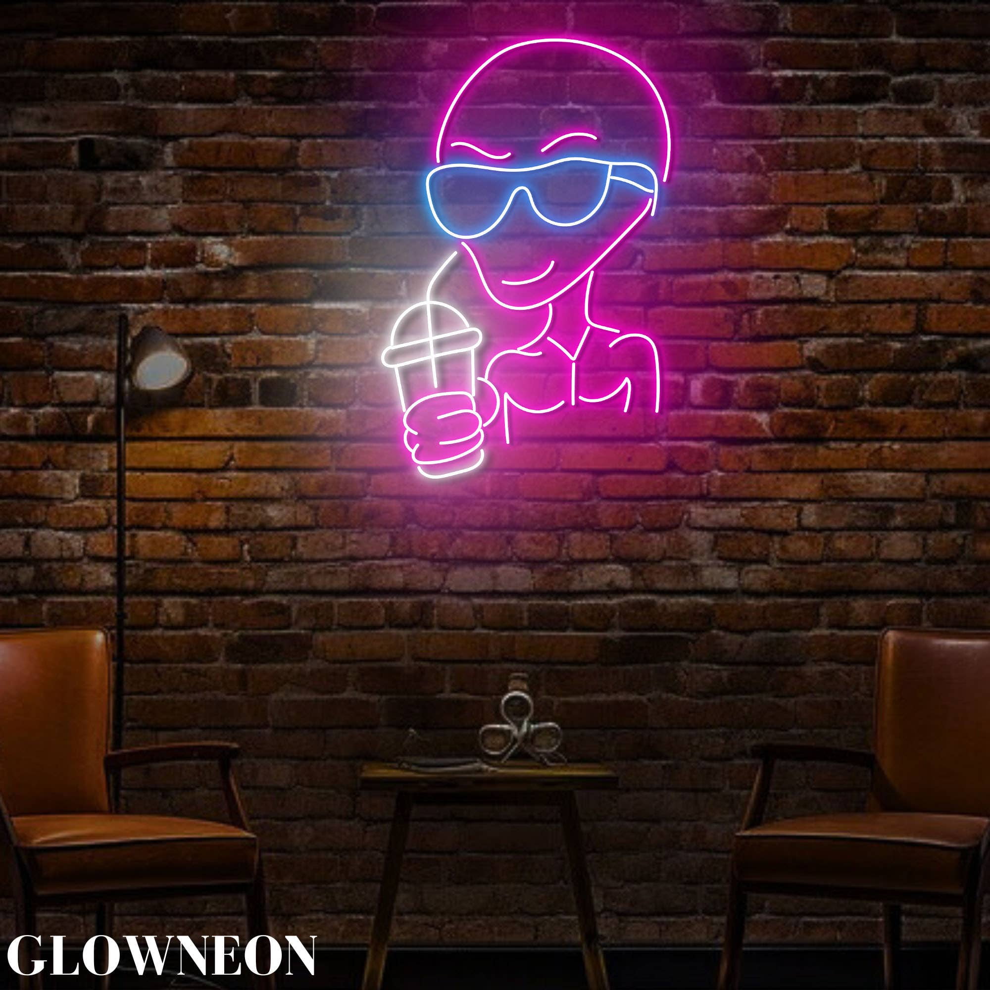 Glowneon Alien Drink Juice Neon Sign, Fruit Juice Shop Led Wall Decor ...