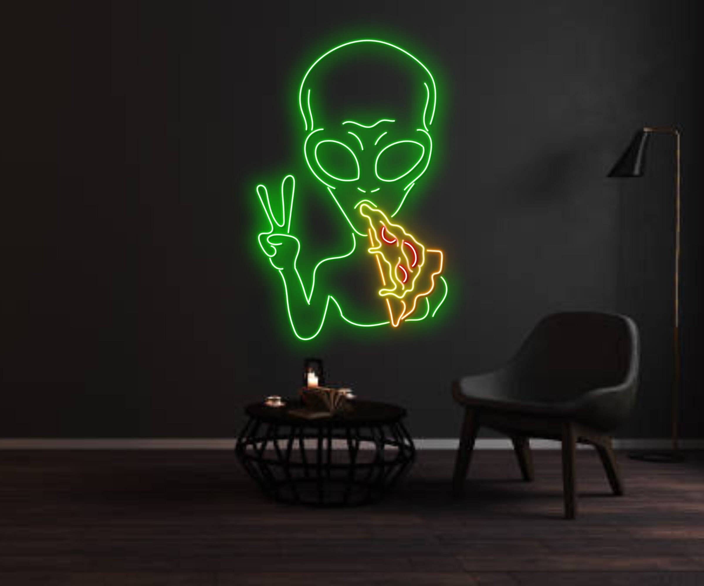 Glowneon Alien Eat Pizza Neon Signs, Pizza Restaurant Wall Decor ...