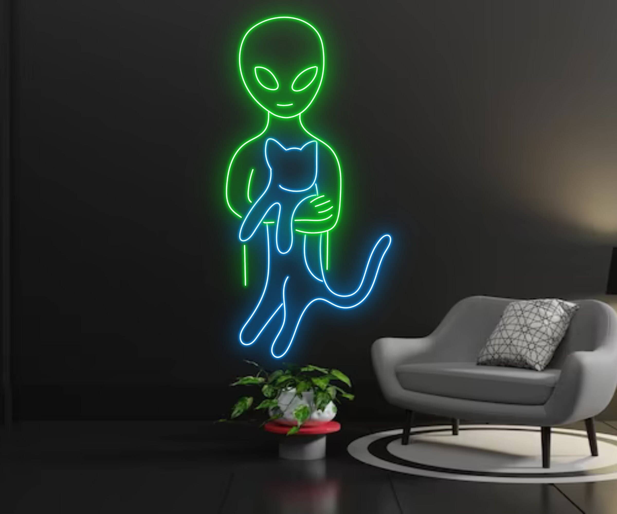 Glowneon Alien Hug Cat Neon Signs, Animal Wall Art Decor - Walmart.com