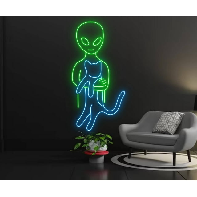 Glowneon Alien Hug Cat Neon Signs, Animal Wall Art Decor - Walmart.com