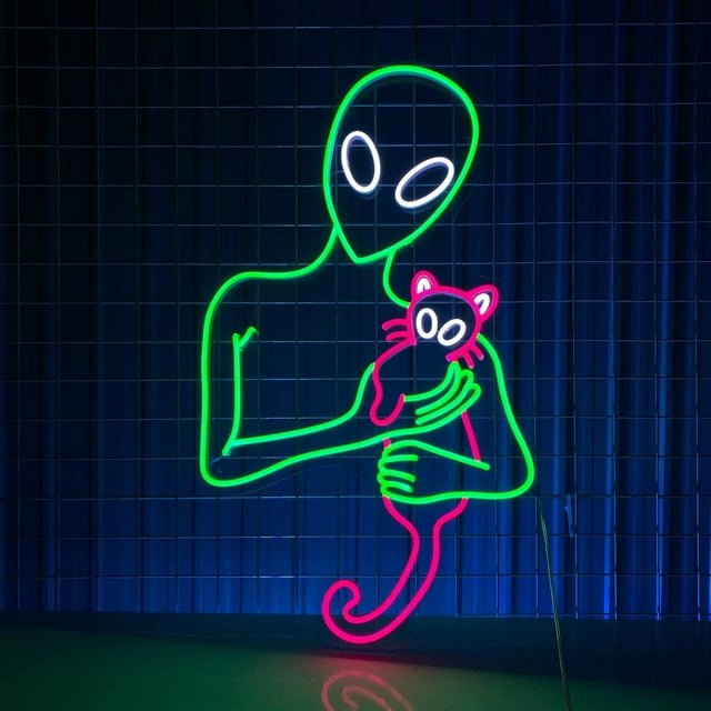 Glowneon Alien Hugging Cat Neon Sign, Alien Cat Led Light Decor ...