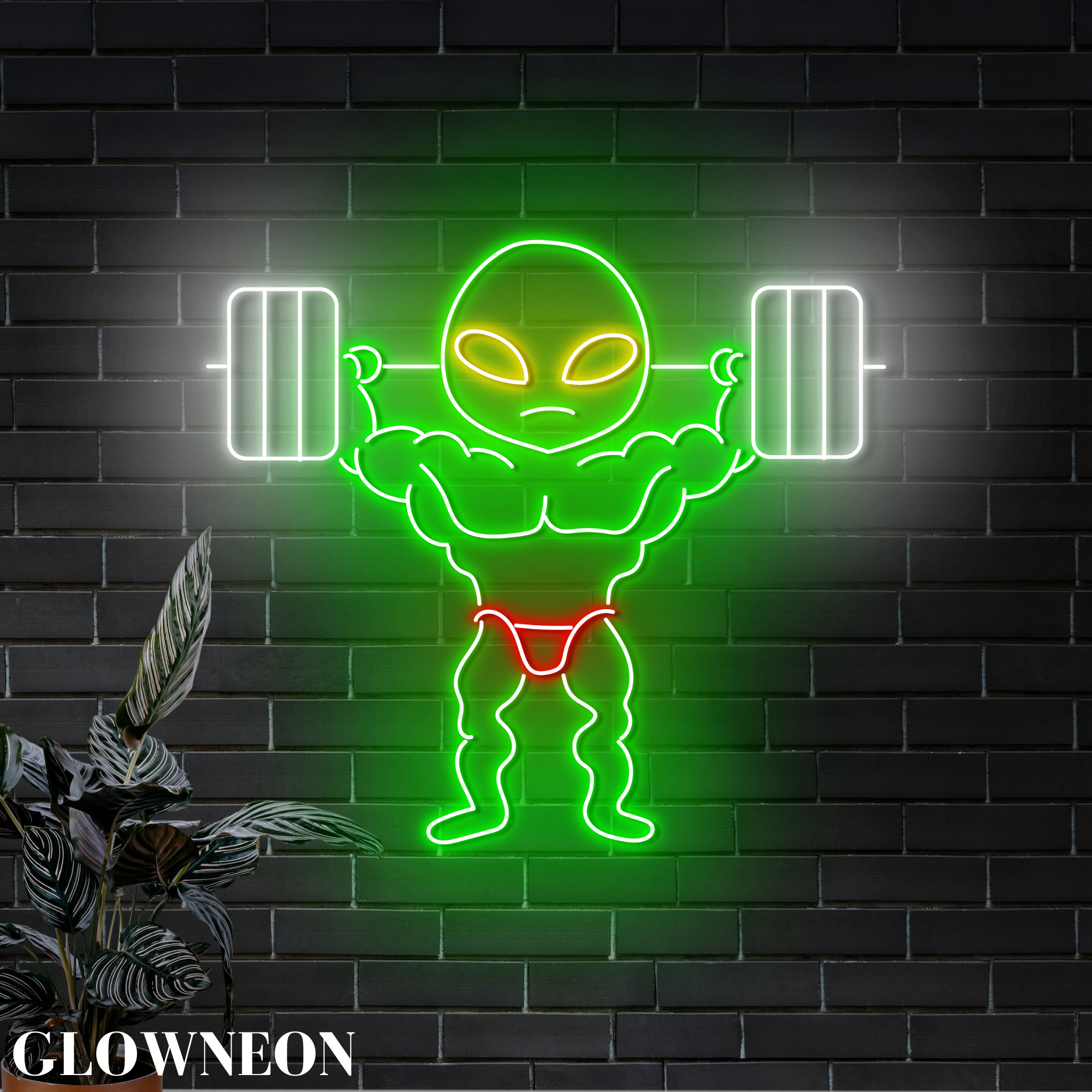 Glowneon Alien Lifting Weight Led Neon Lights, Fitness Gym Club Decor ...