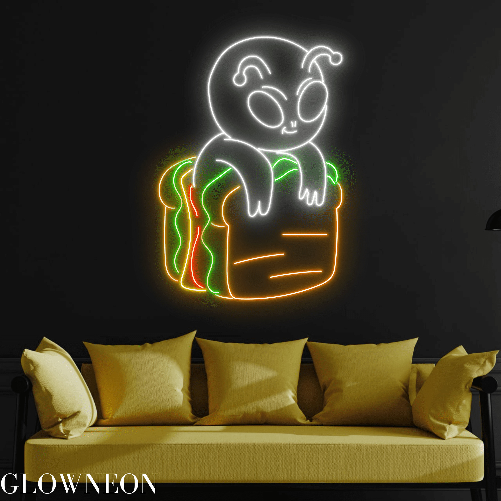 Glowneon Alien Sandwich Neon Sign, Alien Led Sign, Sandwich Shop Art ...