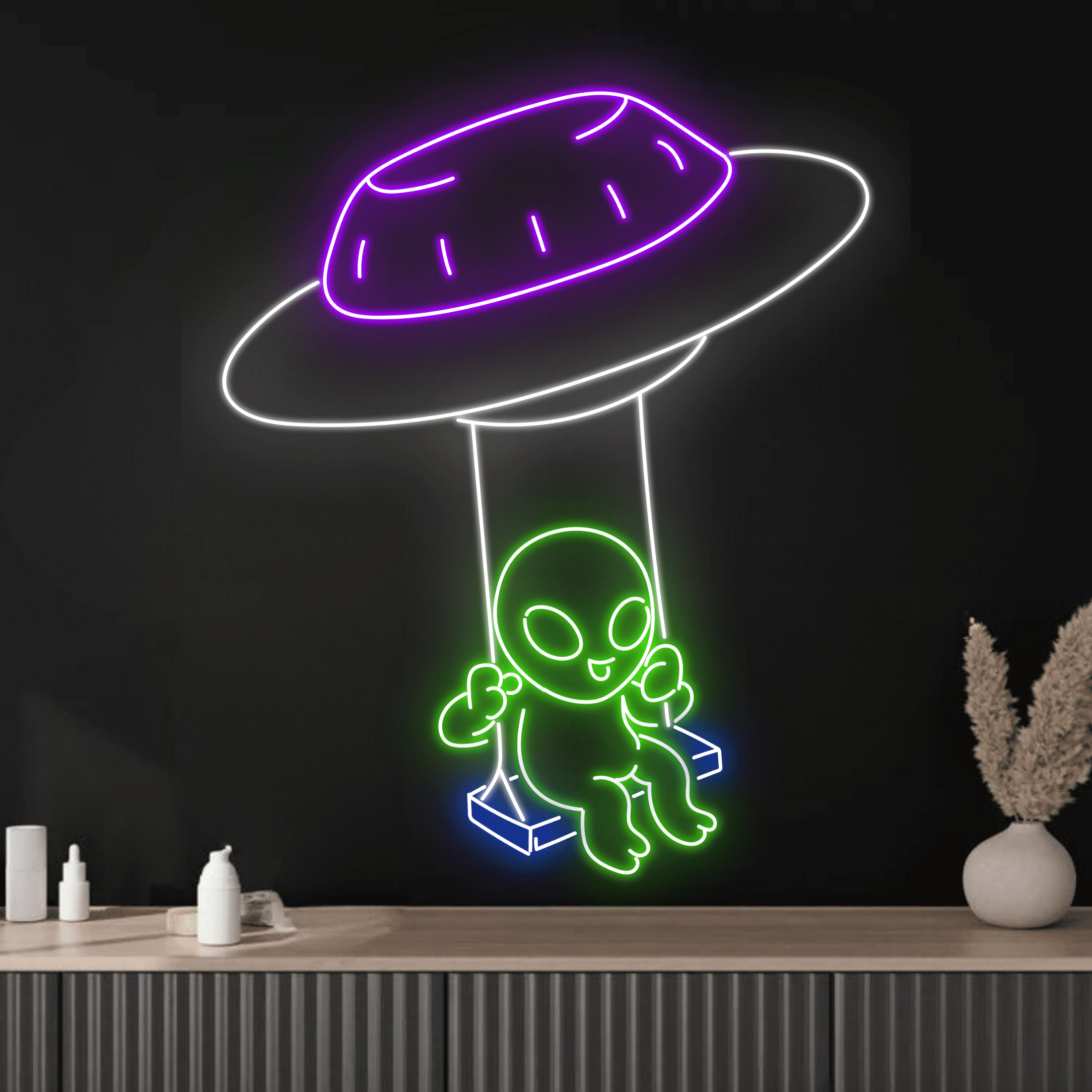 Glowneon Alien Swing by UFO Neon Signs, Wall Art Deco, Lights Decor ...