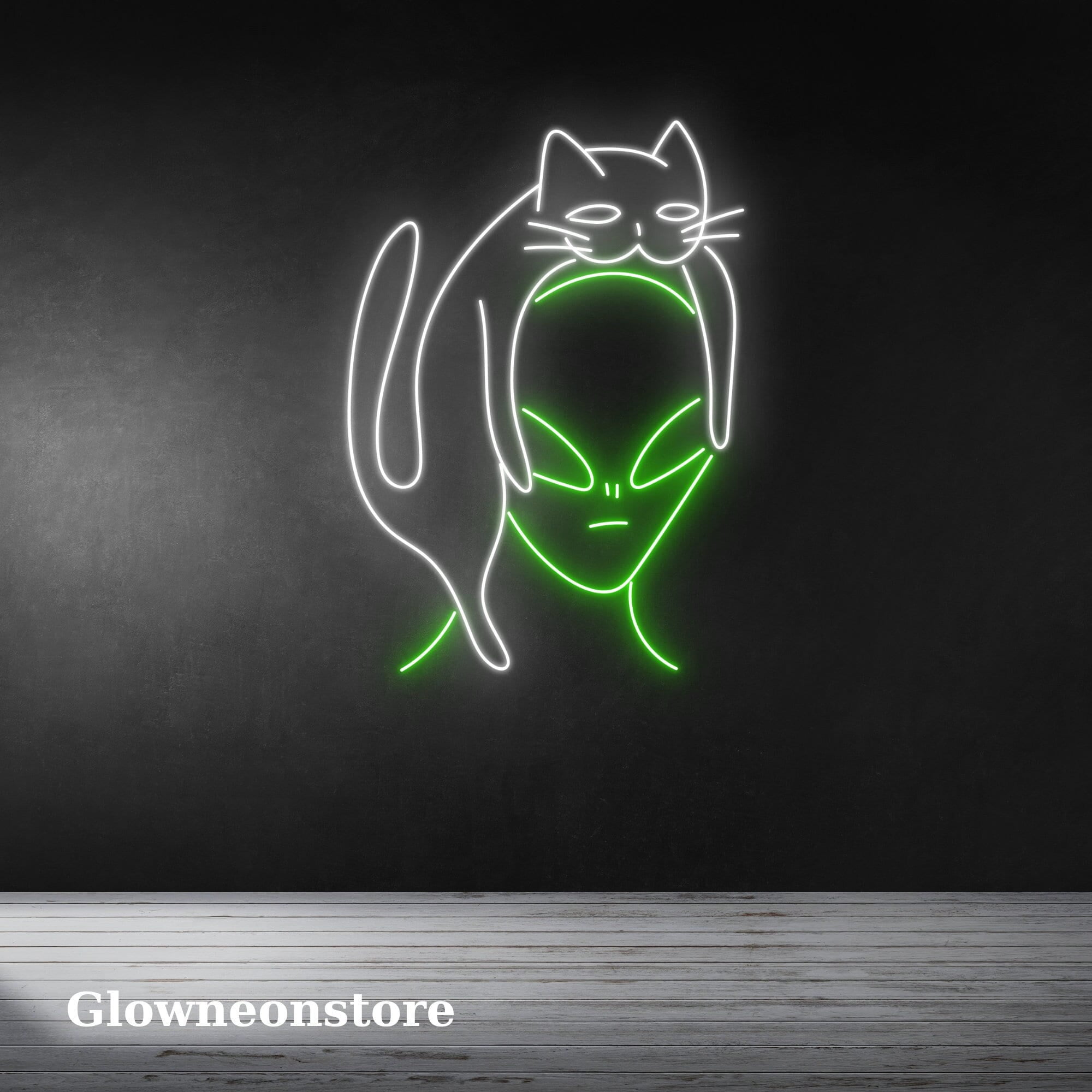 Glowneon Alien Wearing Cat Neon Sign, Alien Wearing Cat Led Light ...