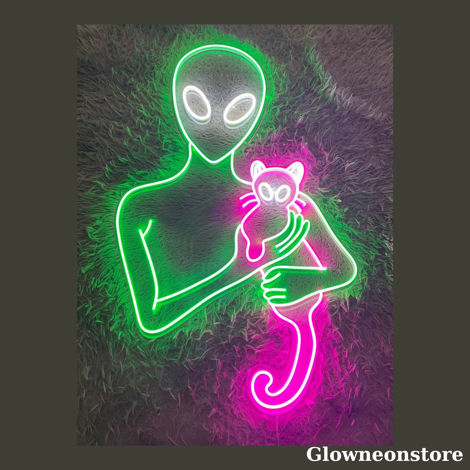 Glowneon Alien With Cat Neon Sign, Alien Led Sign, Cat LED Light, Alien ...