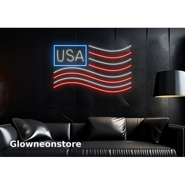 Glowneon American Flag Neon, USA Flag Led Sign, Flag Decor, USA Flag ...