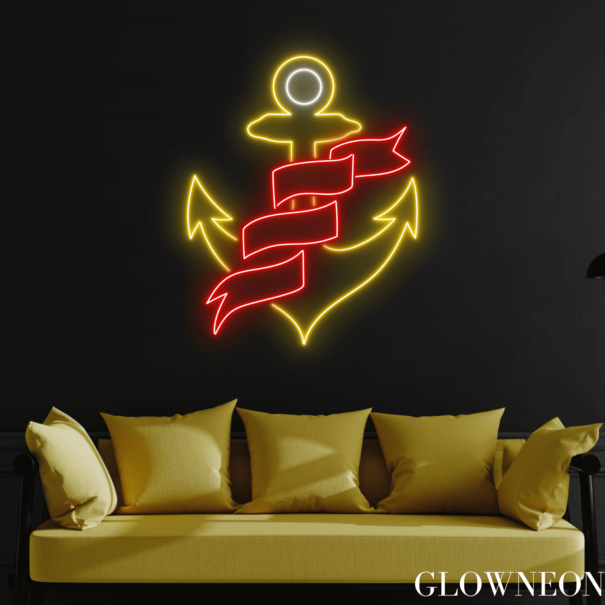 Glowneon Anchor Neon Sign, Anchor Ribbon Led Sign, Man Cave Decor ...