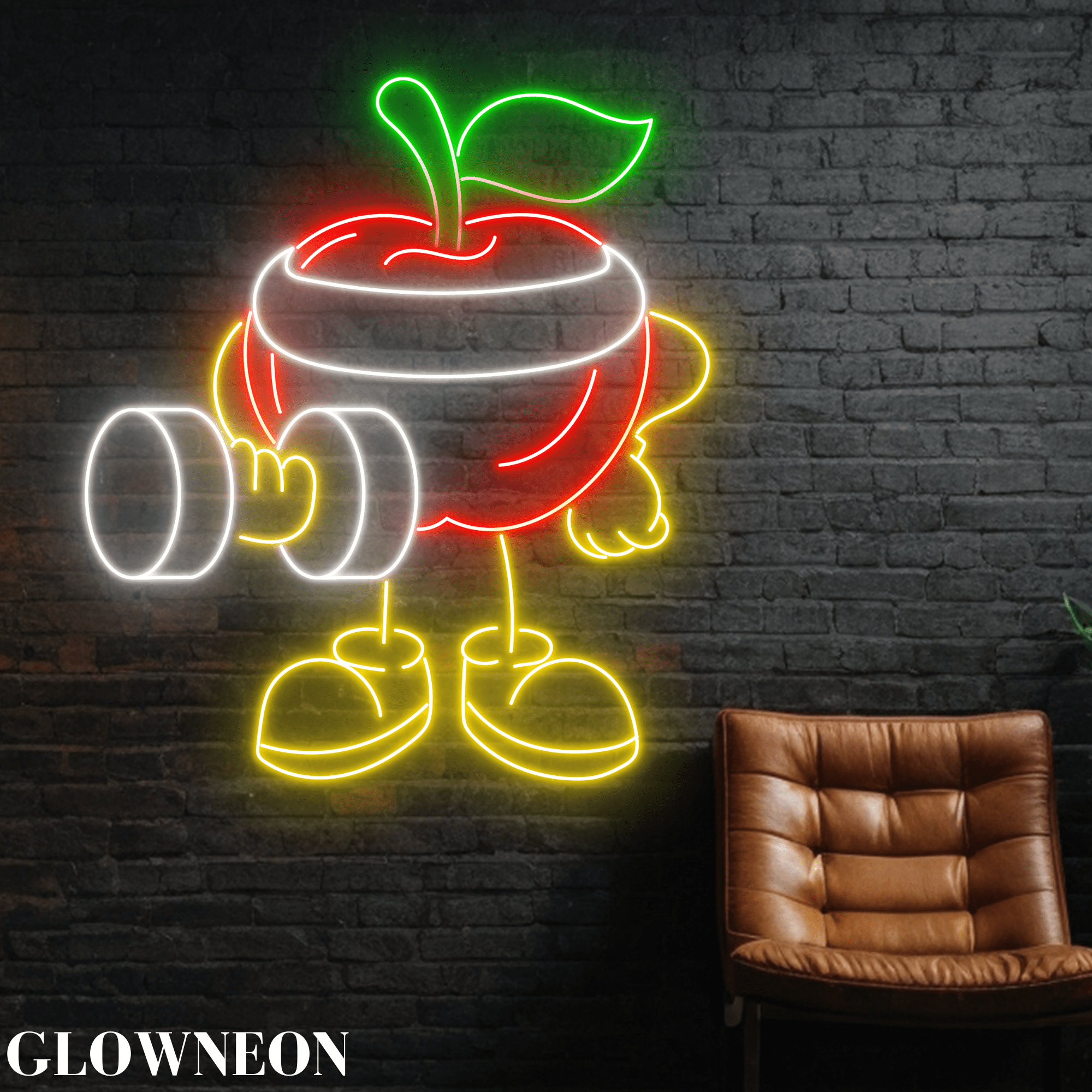 Glowneon Apple Fitness Neon Light, Apple Led Light, Gym Room Decor ...