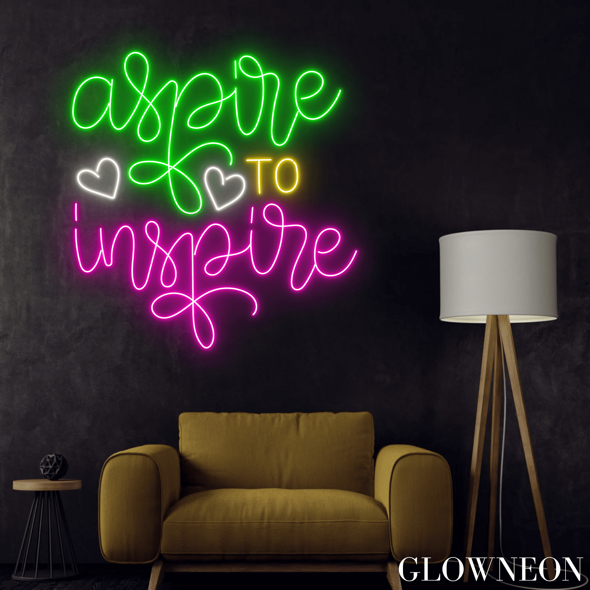 Glowneon Aspire To Inspire Neon Sign, Motivational Quote Led Decor ...
