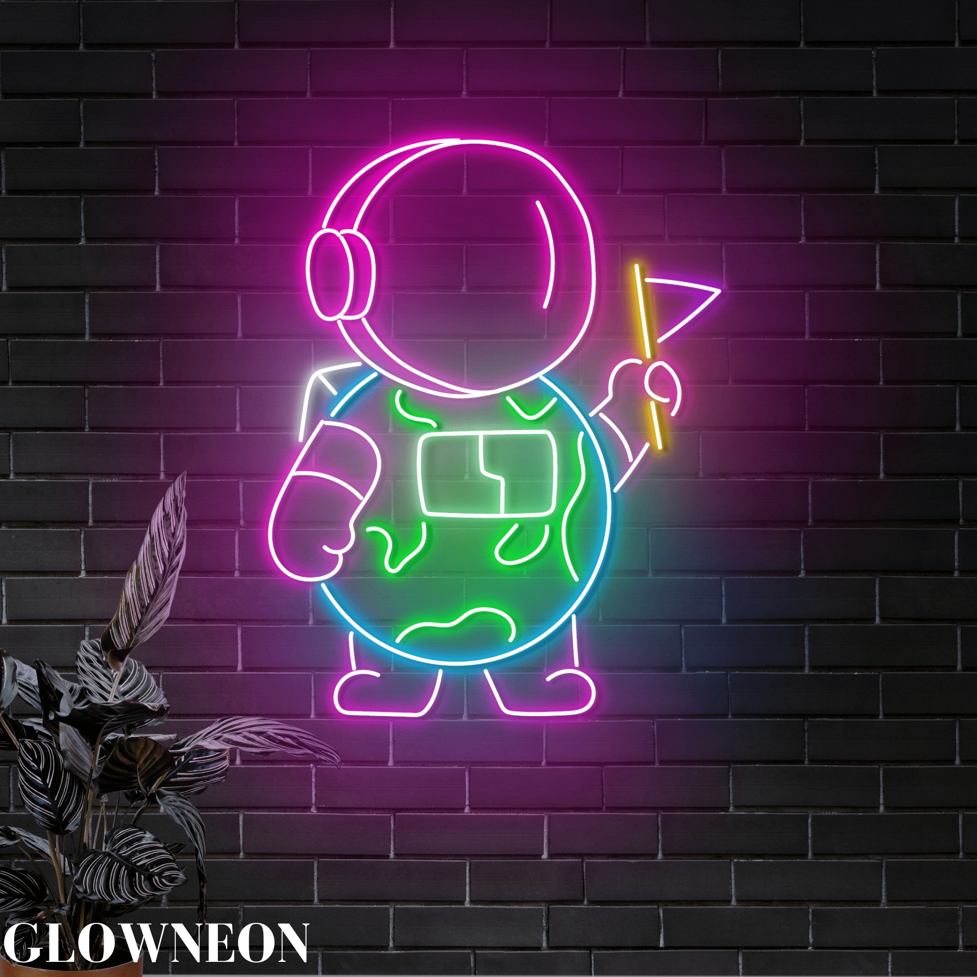 Glowneon Astronaut Earth With Flag Led Sign, Astronaut Galaxy Decor ...