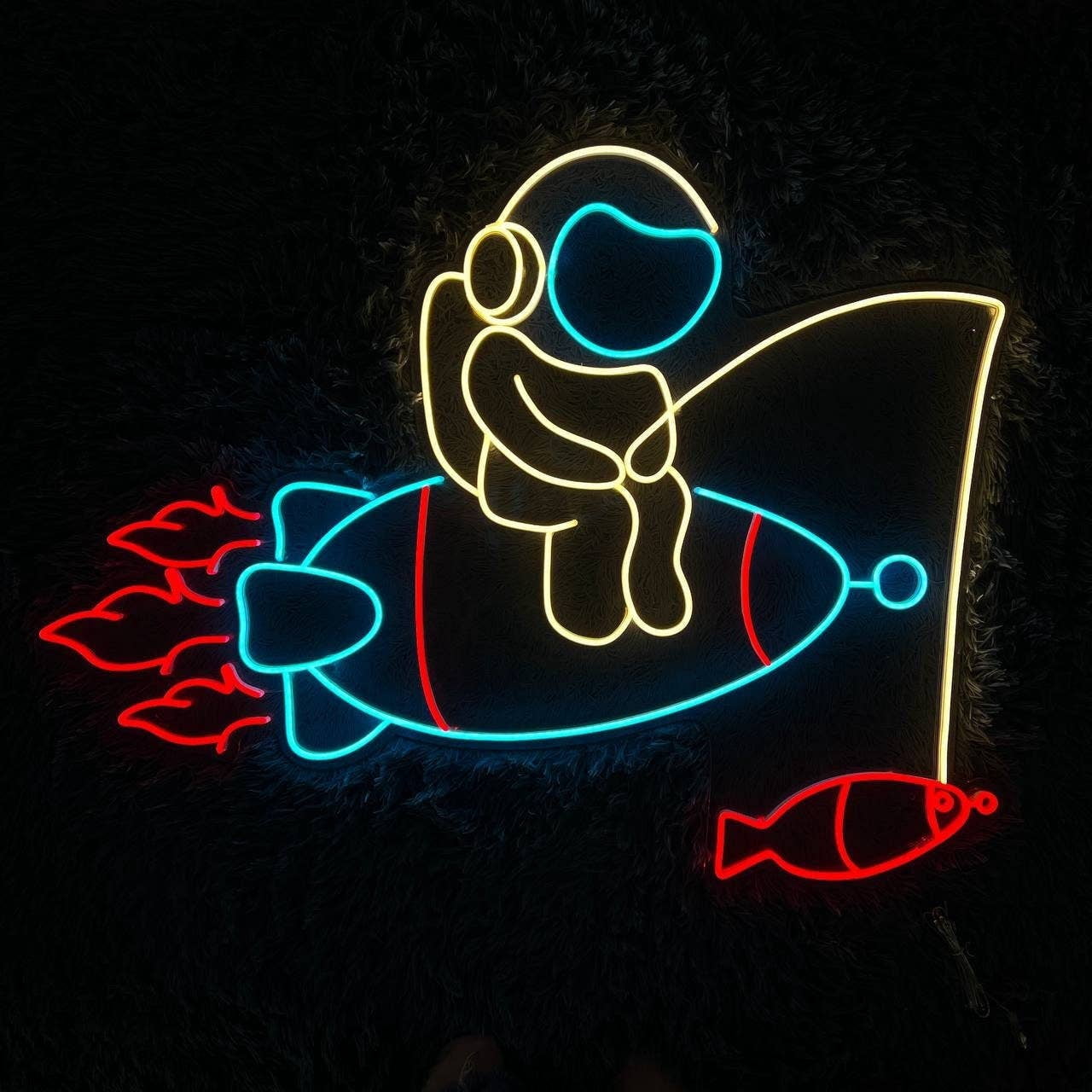 Glowneon Astronaut Fishing Neon Signs, Long-lasting Wall Art Decor ...