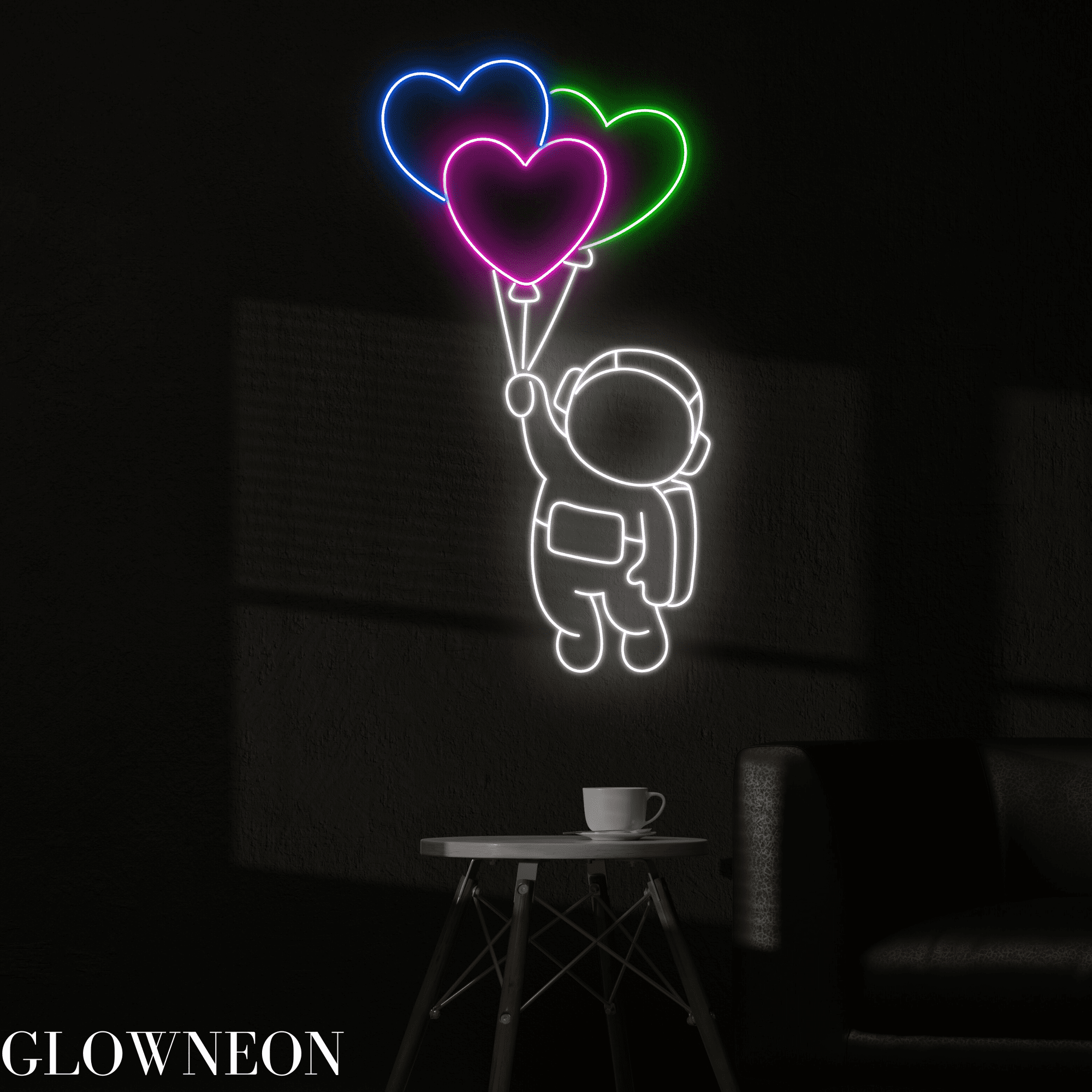 Glowneon Astronaut Heart Balloon Neon Sign, Astronaut Wall Led Sign ...