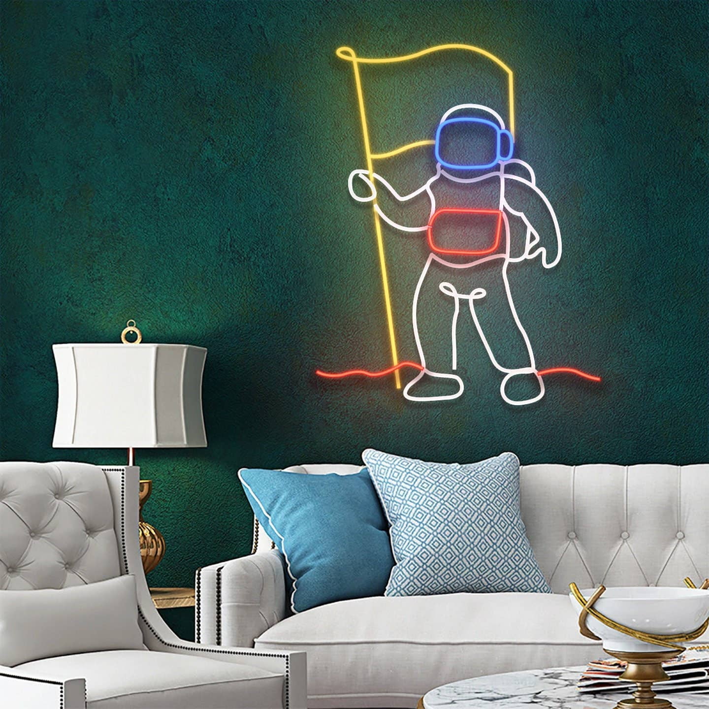 Glowneon Astronaut Holds Flag Neon Signs, Kids Nursery Room Decor ...
