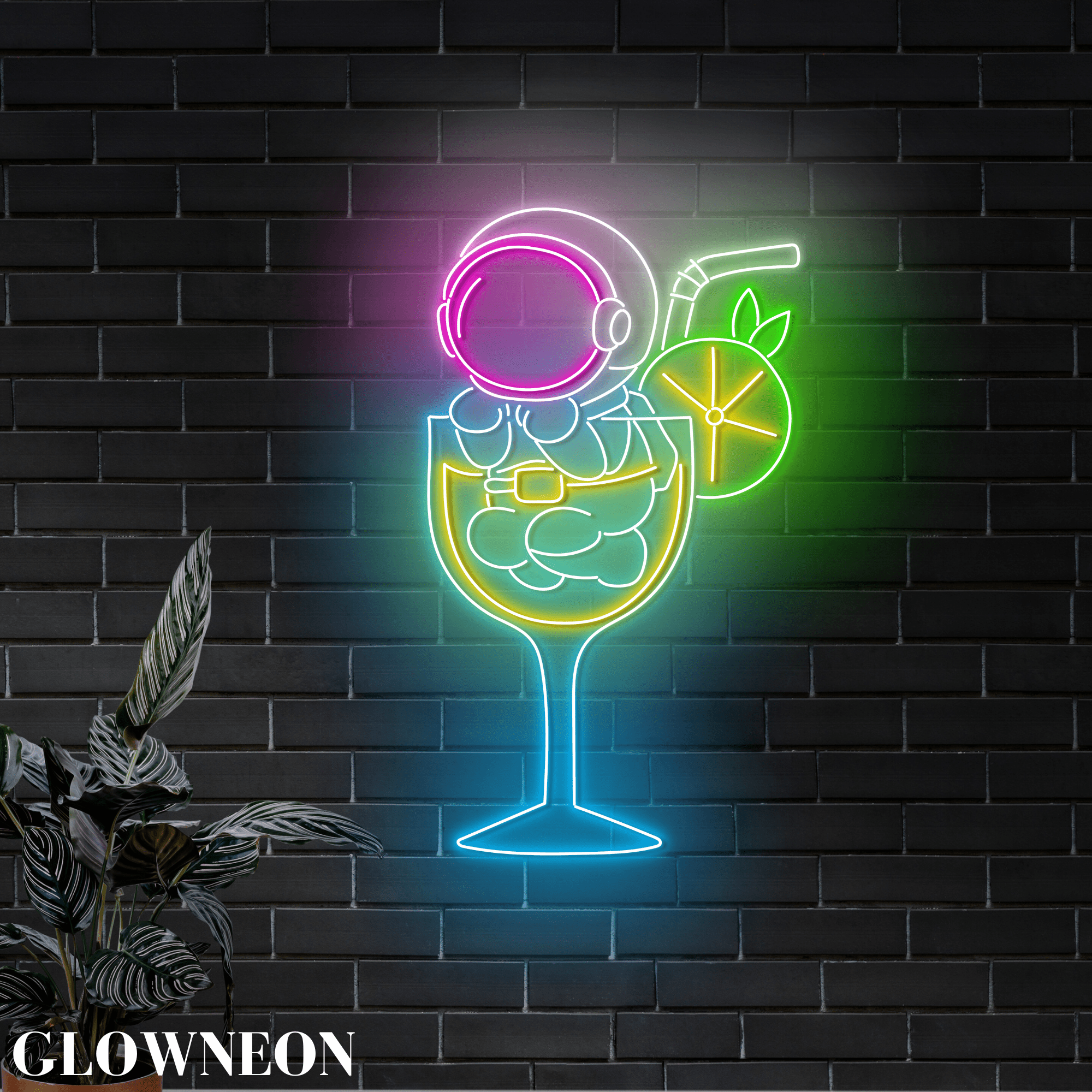 Glowneon Astronaut Inside Lemon Tea Glass Led Wall Art, Lemonade Sign ...