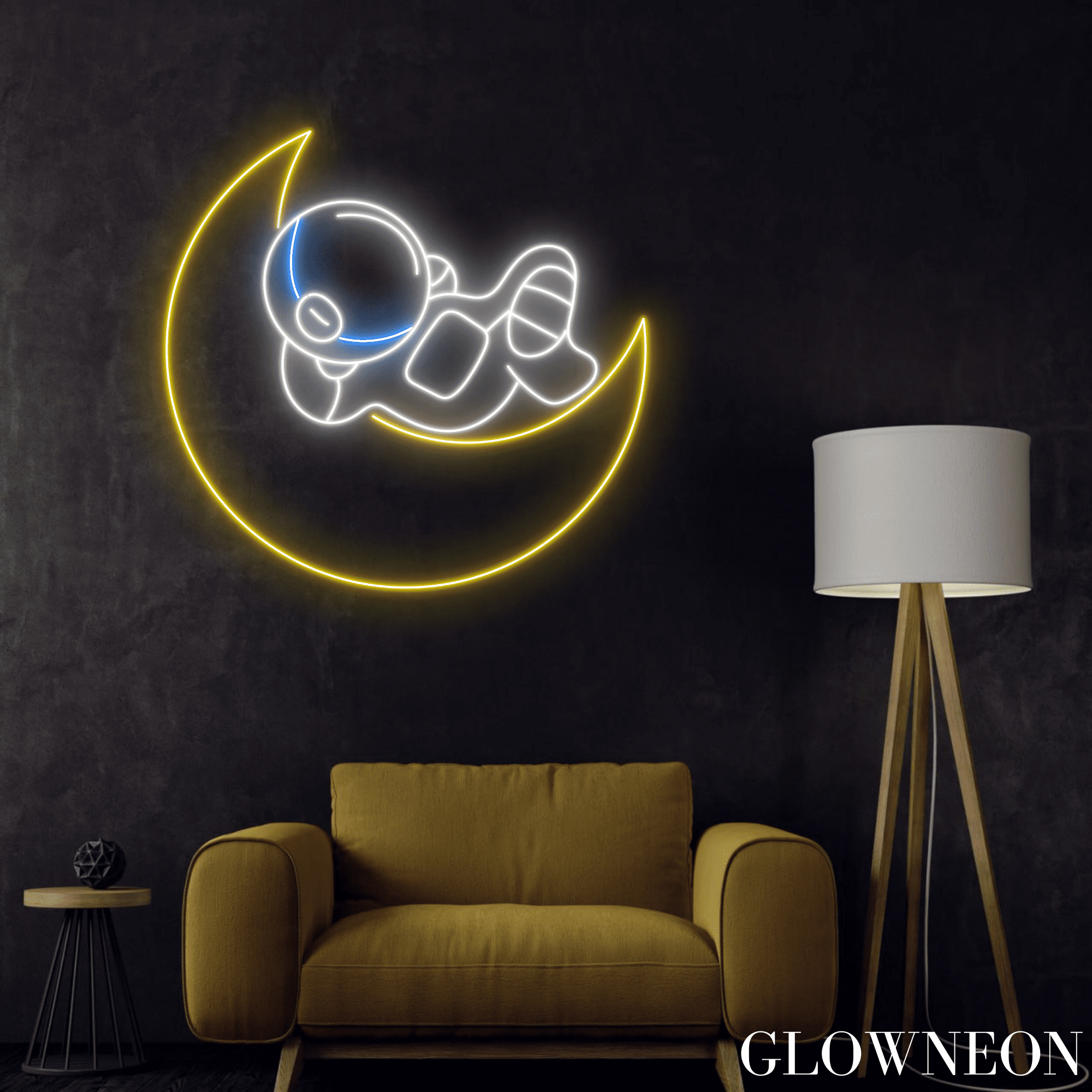 Glowneon Astronaut On The Moon Neon Sign, Astronaut Wall Led Decor ...