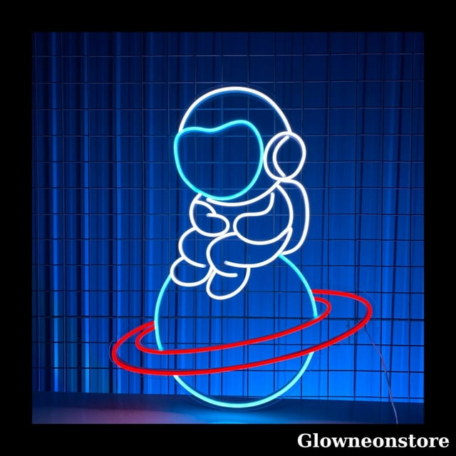 Glowneon Astronaut Sitting On Planet Neon Sign, Astronaut Led Sign ...