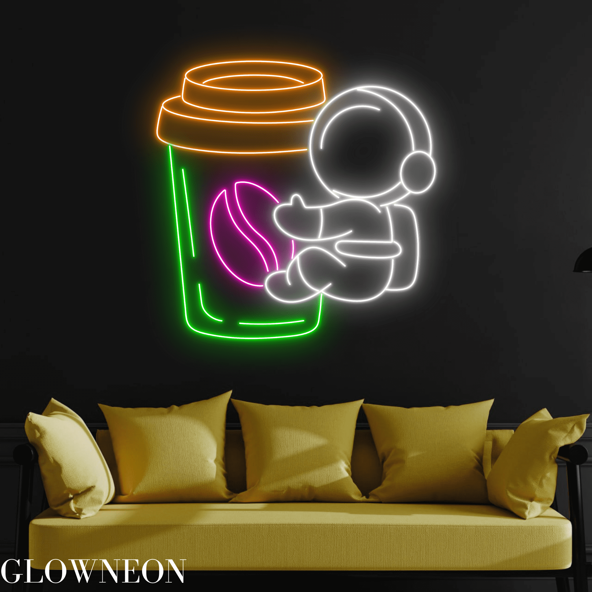 Glowneon Astronaut With Coffee Neon Sign, Coffee Shop Wall Led Decor ...