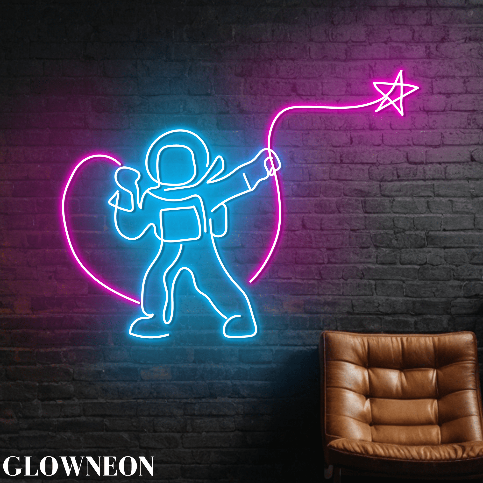 Glowneon Astronaut With Star Kite Led Neon Light Up, Kid Room Decor ...