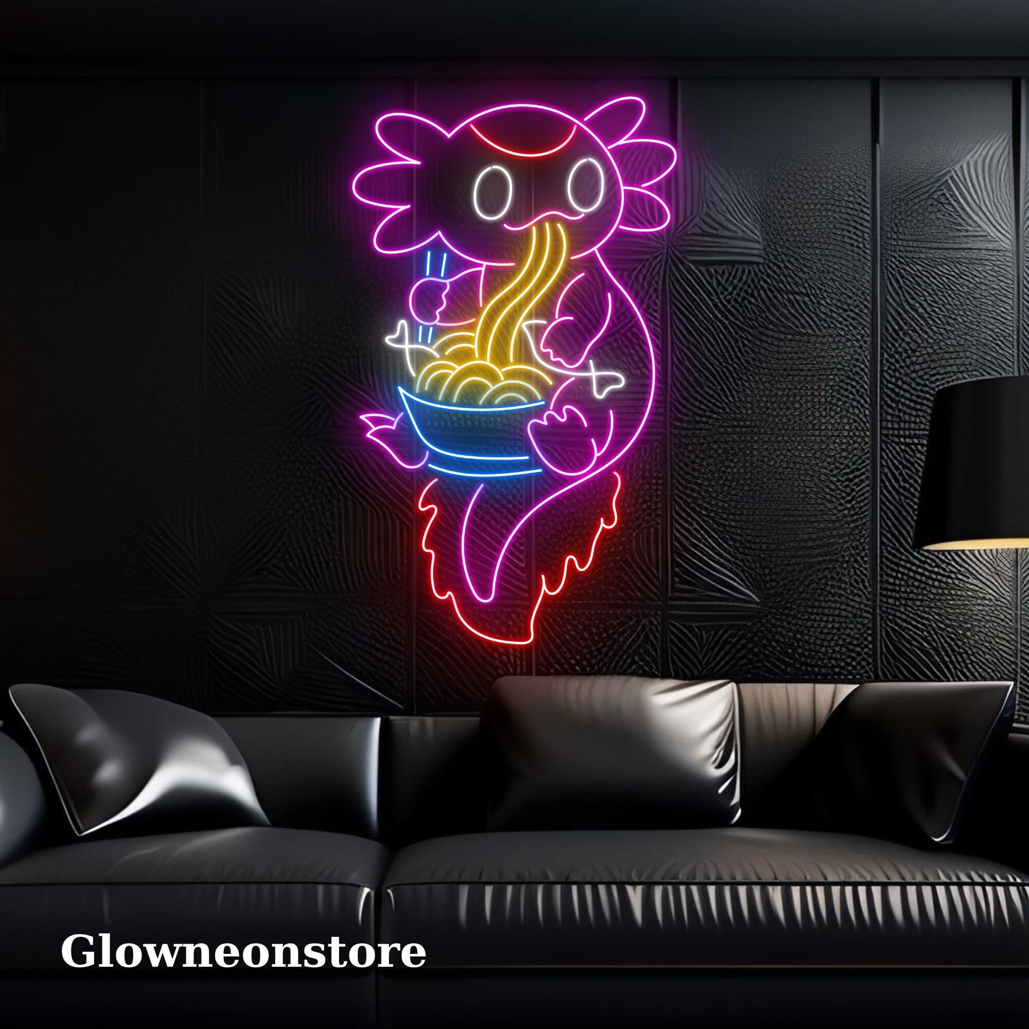 Glowneon Axolotl Eat Ramen Led Light, Ambystoma Mexicanum Neon Sign ...