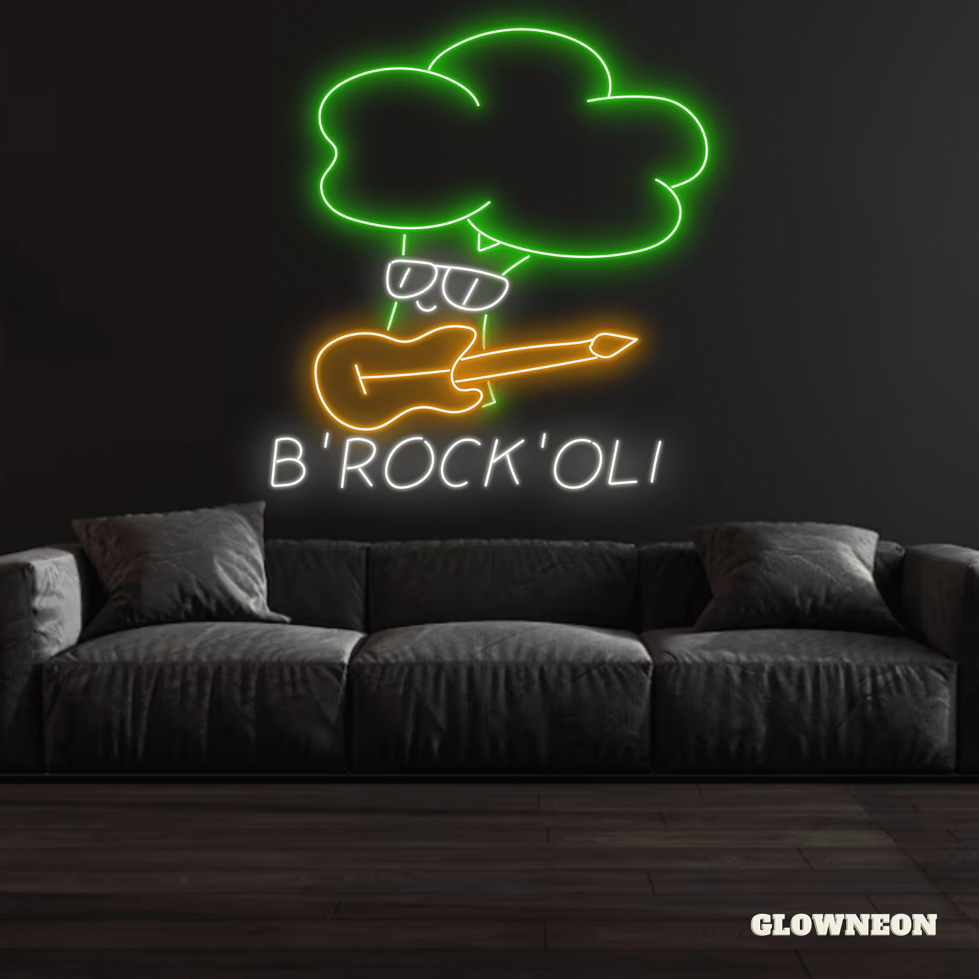 Glowneon B' Rock' Oli Neon Sign, Rock Roll Sign, Broccoli Wall Decor ...