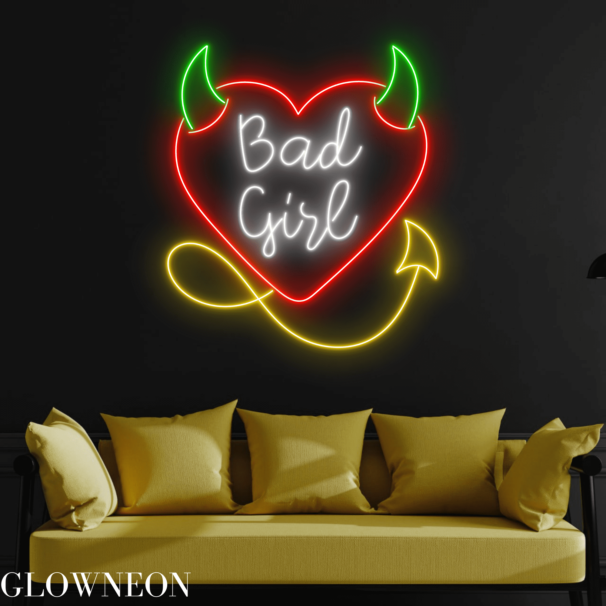 Glowneon Bad Girl Devil Heart Neon Sign, Bad Girl Room Wall Led Decor ...