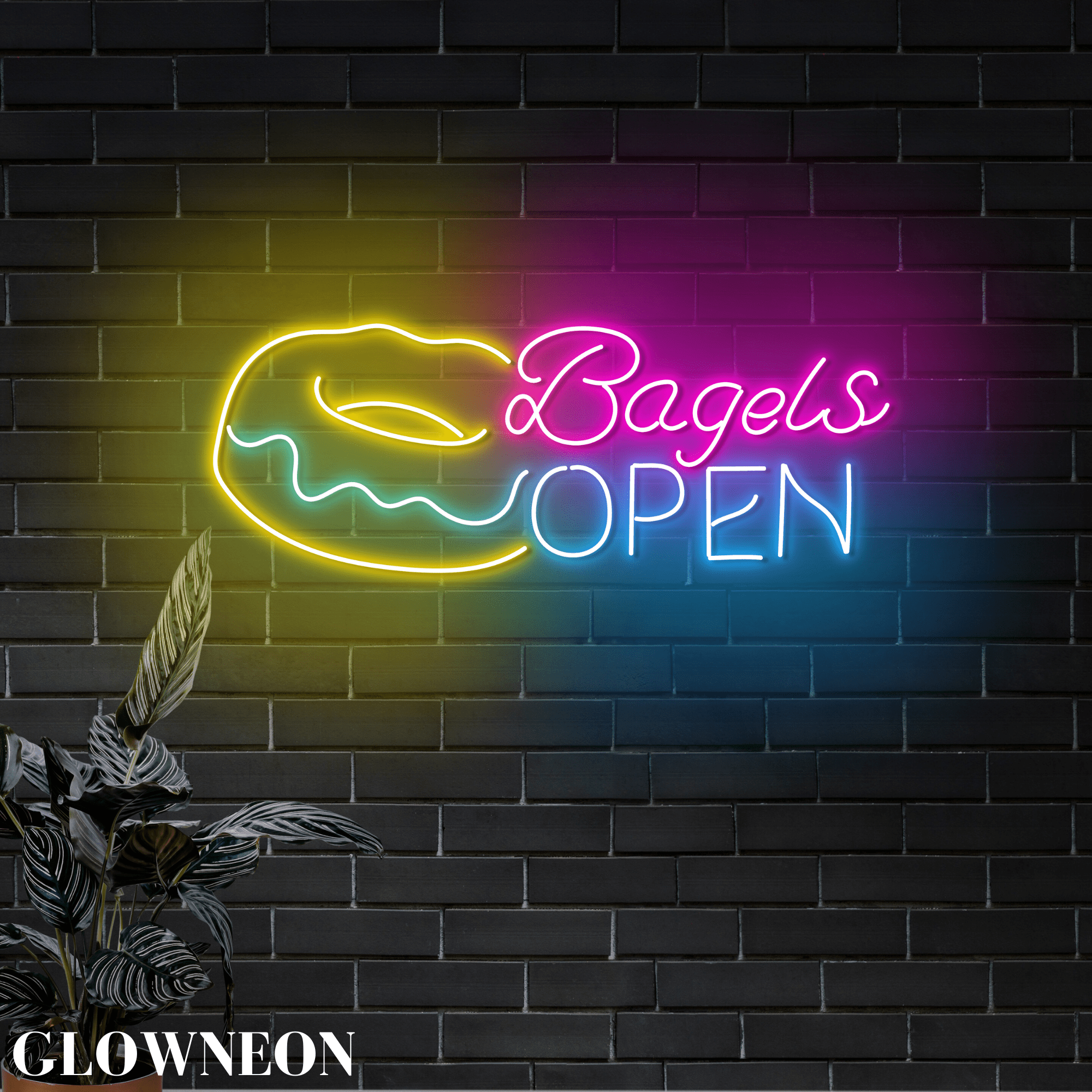 Glowneon Bagels Open Wall Led Sign, Bagel Bakery Shop Open Board Sign ...