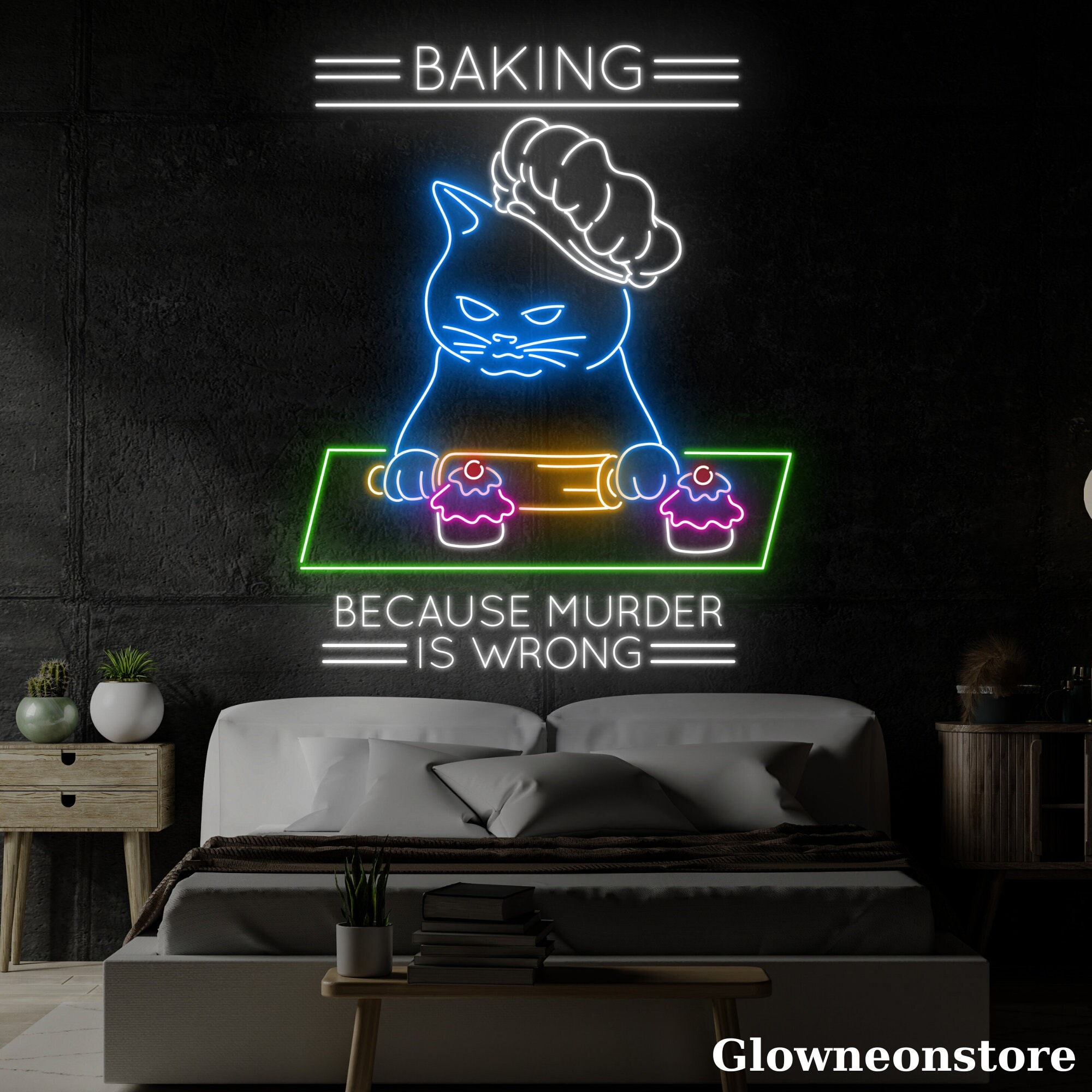 Glowneon Baking Because Murder is Wrong Neon Sign, Quotes Food LED Sign ...