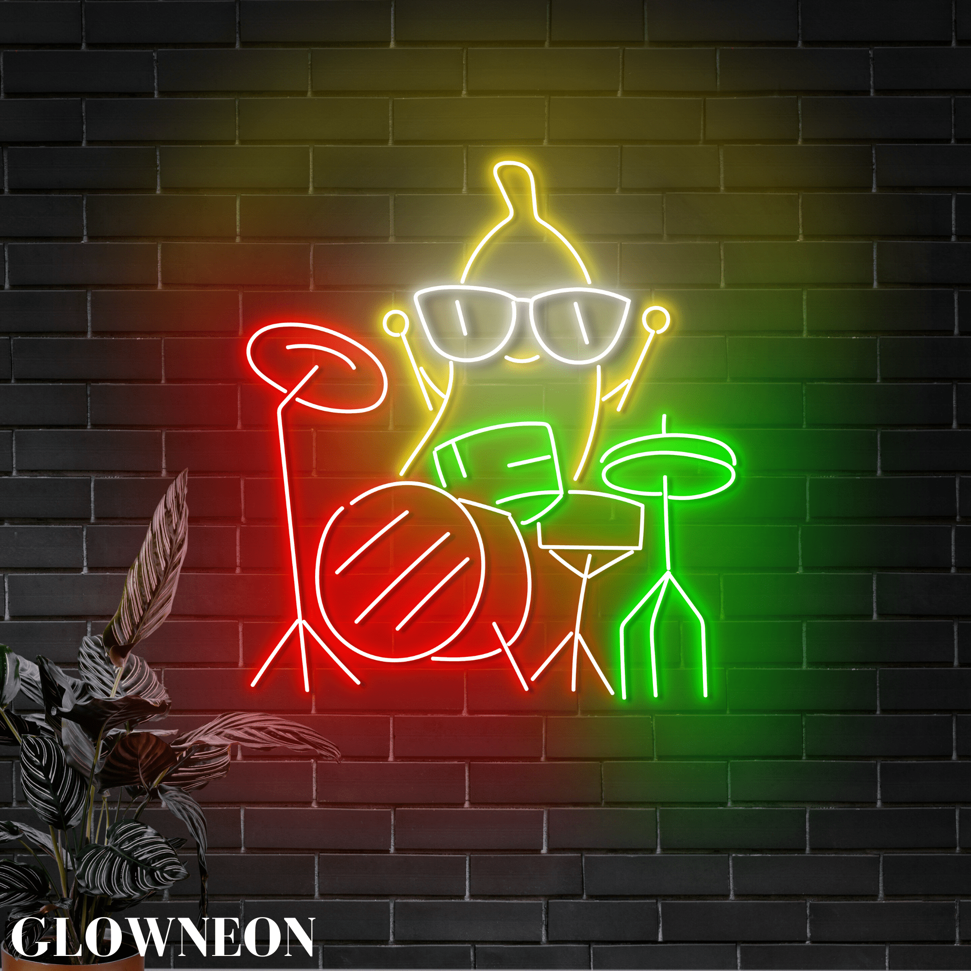 Glowneon Banana Drummer Wall Neon Lights, Music Drum Band Wall Decor ...