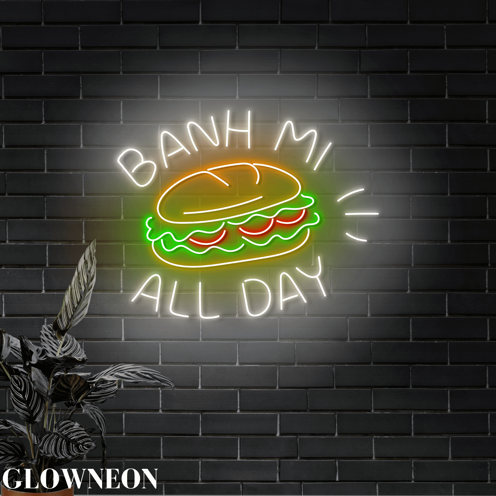 Glowneon Banh Mi All Day Neon Wall Art, Vietnamese Banh Mi Shop Sign ...