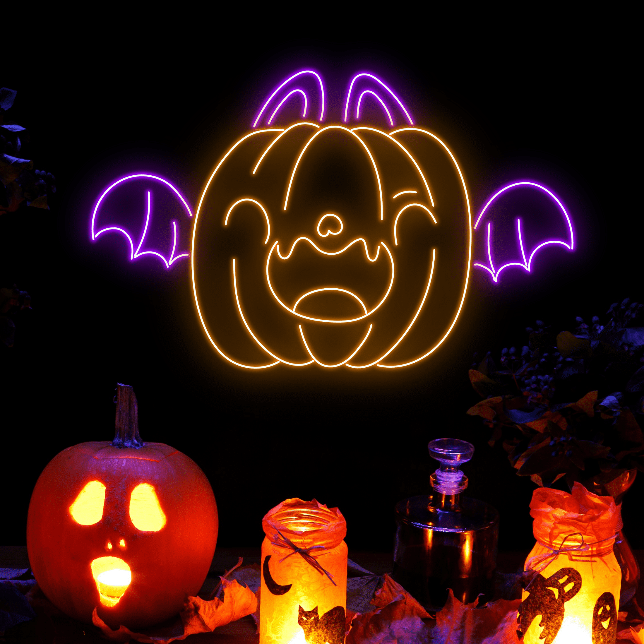 Glowneon Bat Pumpkin Neon Signs, Halloween Long-lasting Light Decor ...