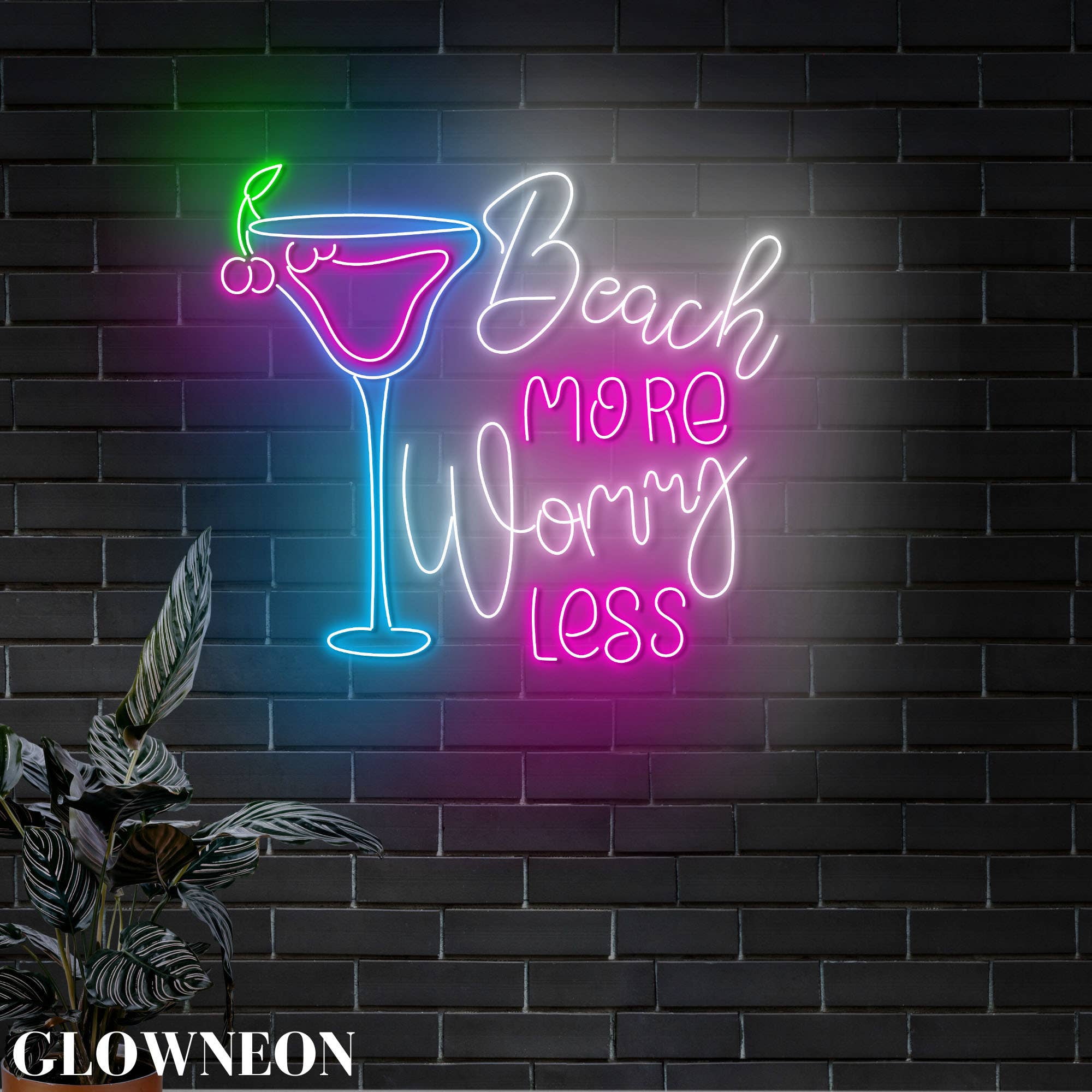 Glowneon Beach More Worry Less Neon Signs, Cocktail Beach Party Decor ...