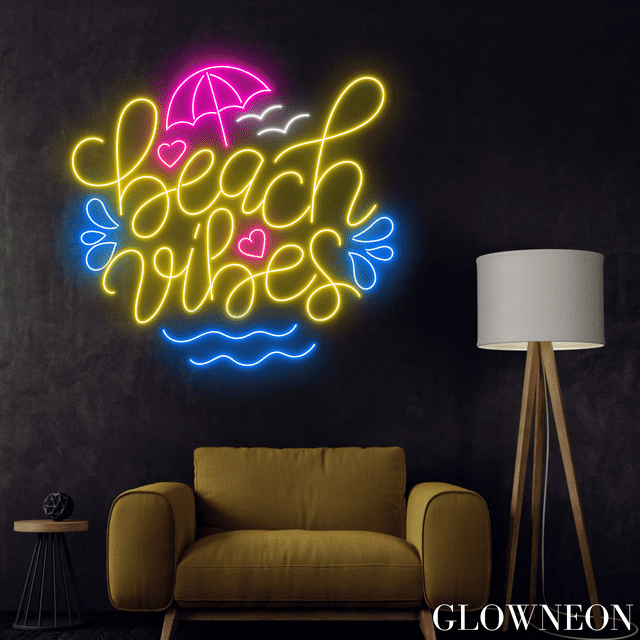Glowneon Beach Vibes Neon Sign, Summer Beach Led Sign, Beach Decor ...