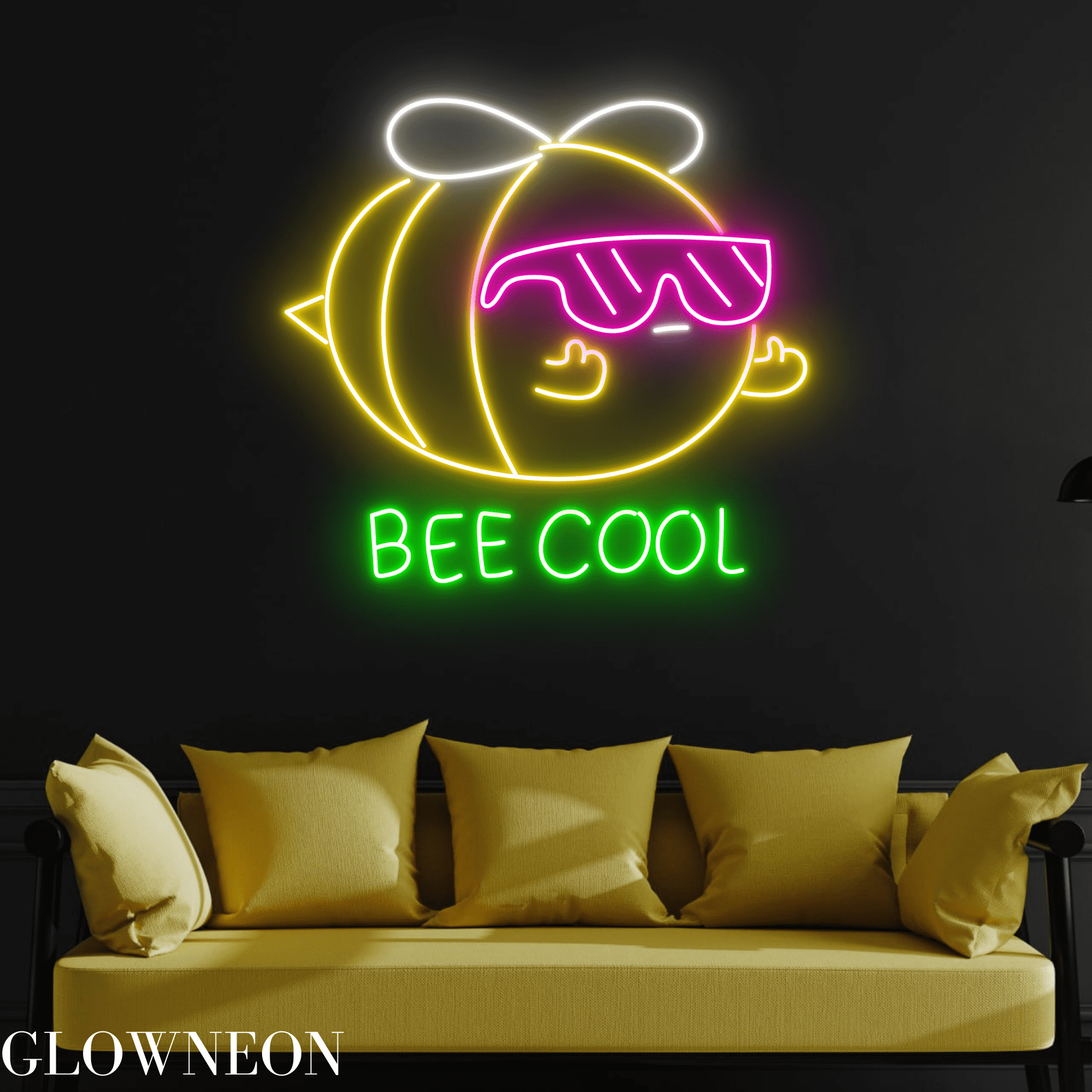 Glowneon Bee Cool Neon Sign, Cute Bee Led Sign, Nursery Kid Room Sign ...
